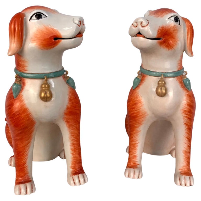 Large Pair Chinese Export Style Sated Dogs For Sale at 1stDibs
