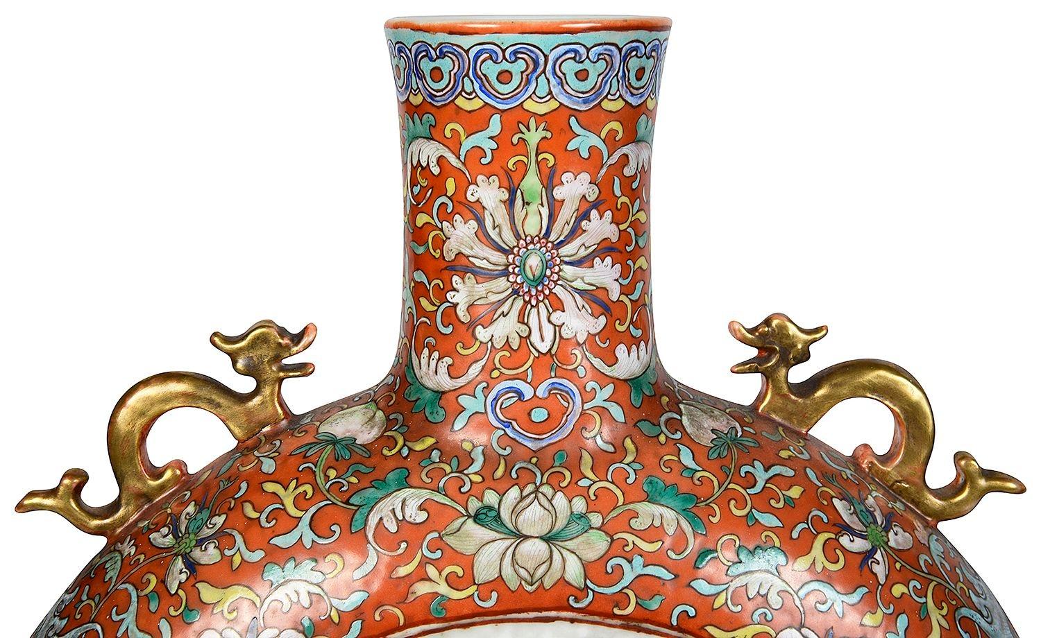 Large Pair Chinese Famille Rose Moon flasks, 1880. For Sale at 1stDibs