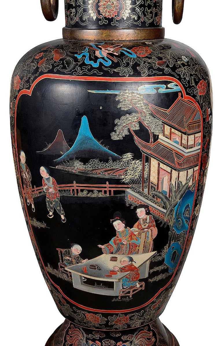 Large pair Chinoiserie lacquer vases on stands, circa 1900. For Sale at ...