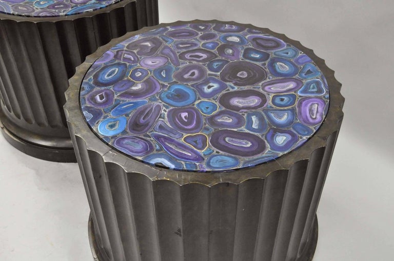 Large Pair Custom Fluted Column Pedestal Stand Painted Faux Purple ...