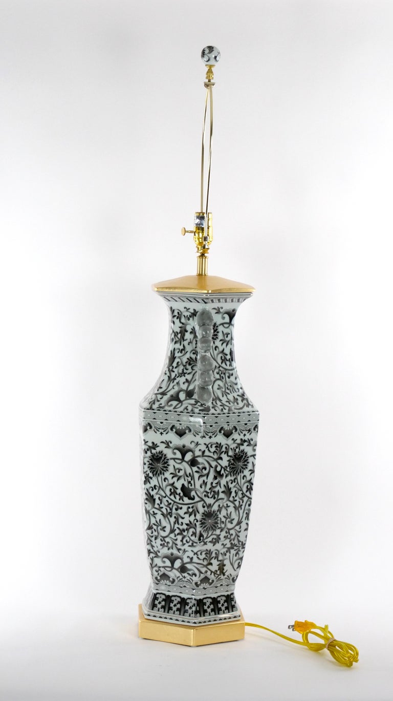 Large Pair Glazed Tapestry Porcelain / Gilt Base Table Lamps For Sale ...