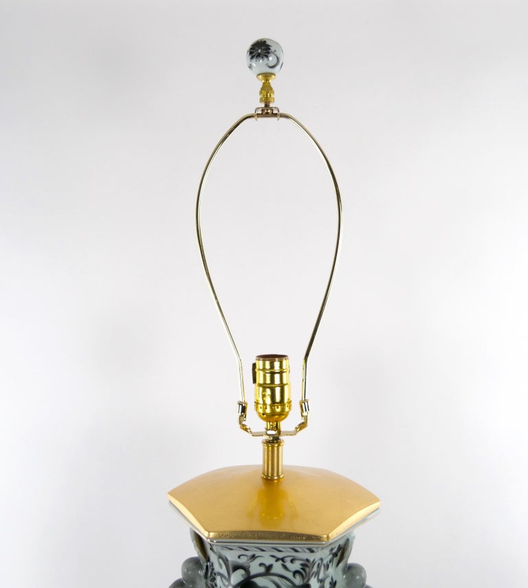 Large Pair Glazed Tapestry Porcelain / Gilt Base Table Lamps For Sale ...