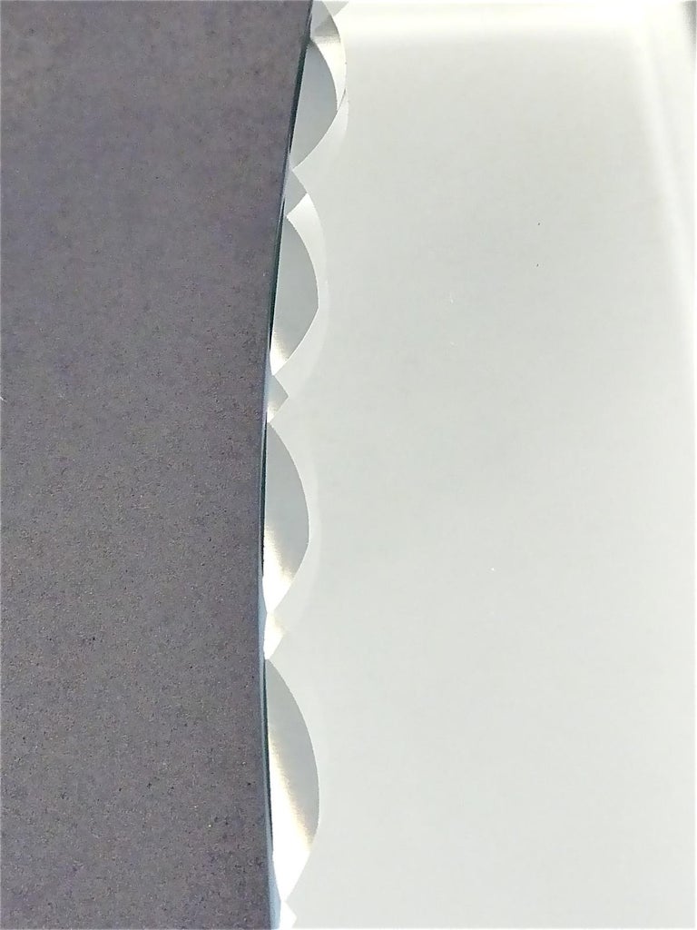 Large Pair Italian Midcentury Oval Mirrors Faceted Crystal Glass