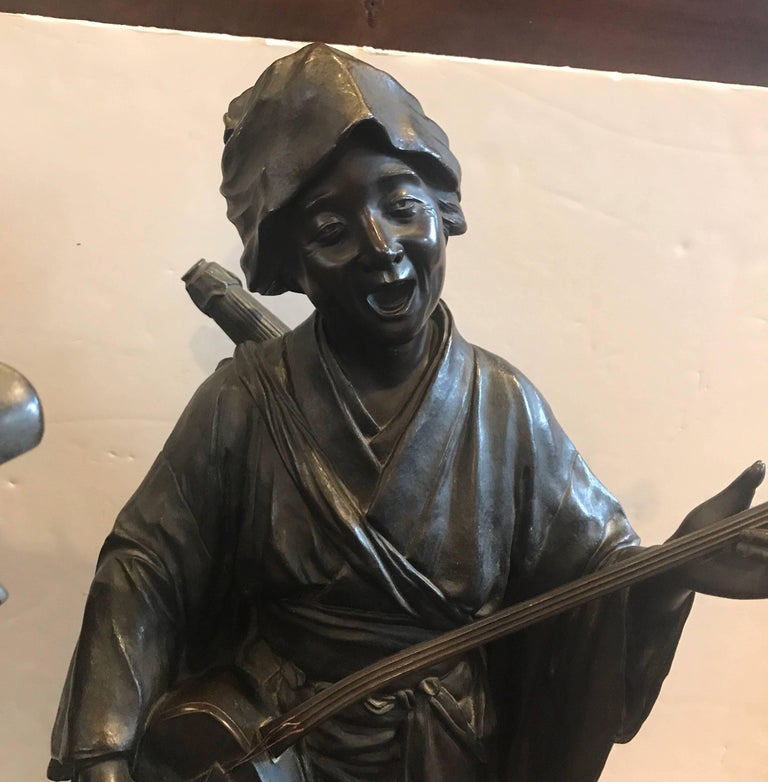 Large Pair of Japanese Bronze Musician Sculptures Meiji Period at 1stDibs