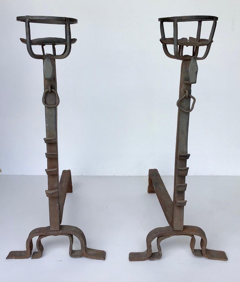 Large Pair of 17th Century Forged Iron Andirons For Sale at 1stDibs
