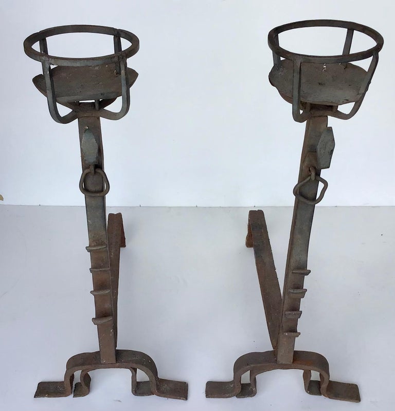 Large Pair of 17th Century Forged Iron Andirons For Sale at 1stDibs
