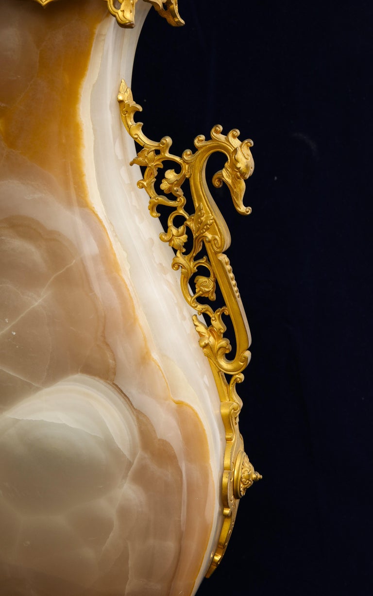 Large Pair of 19 C. French Ormolu Mounted Carved Agate Vases, Att. to E ...