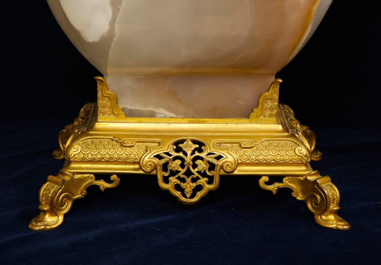 Large Pair of 19 C. French Ormolu Mounted Carved Agate Vases, Att. to E ...