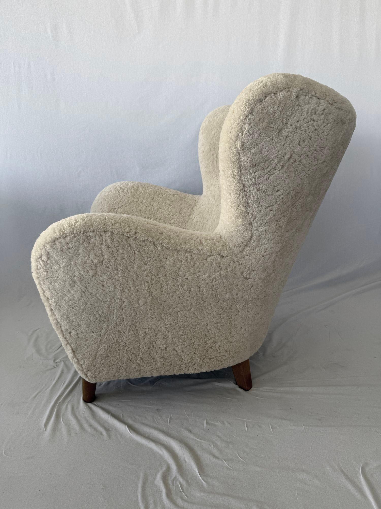 Large Pair of 1940's Scandinavian Sheepskin / Shearling Lounge Chairs ...