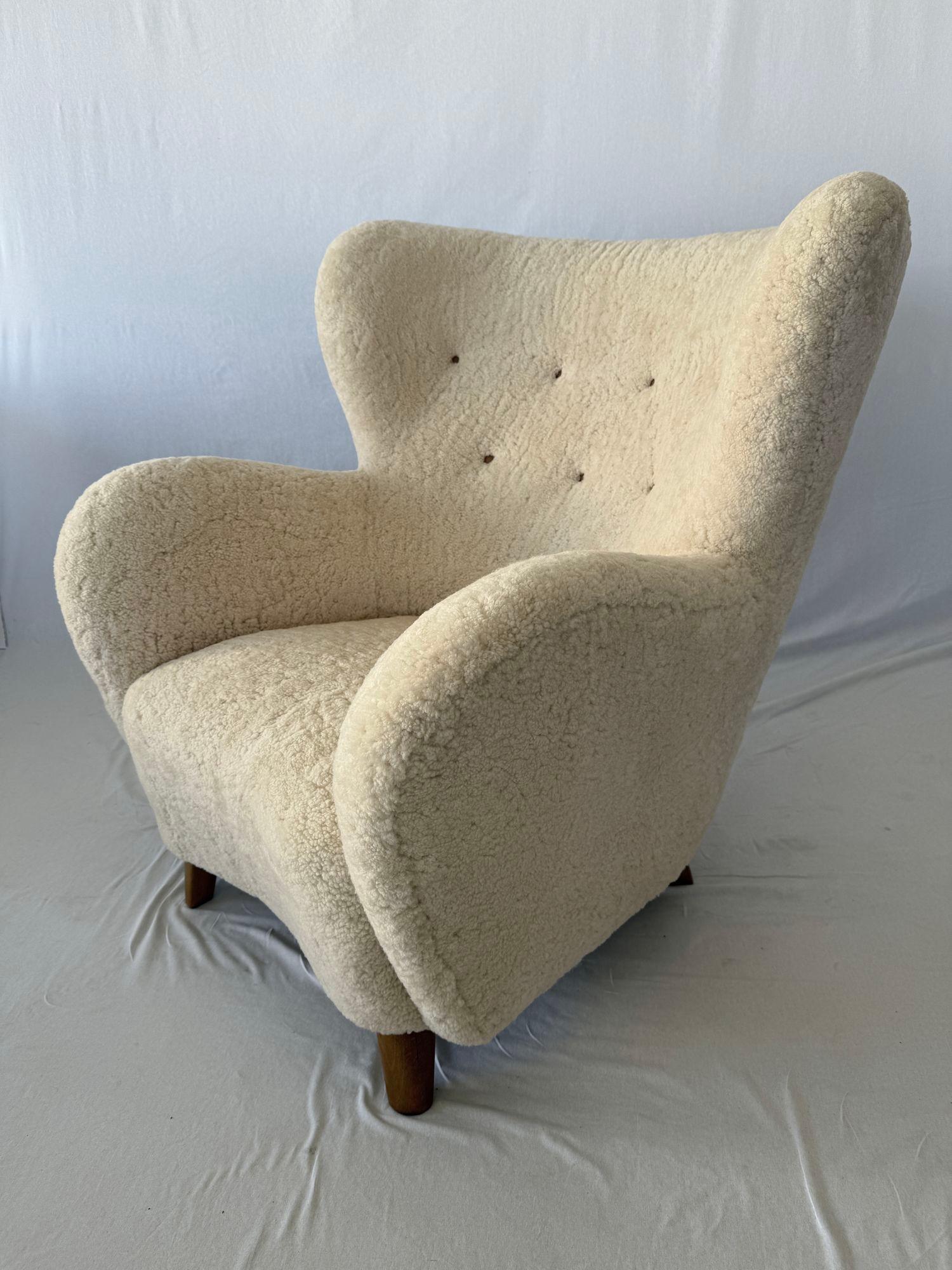 Large Pair of 1940's Scandinavian Sheepskin / Shearling Lounge Chairs ...