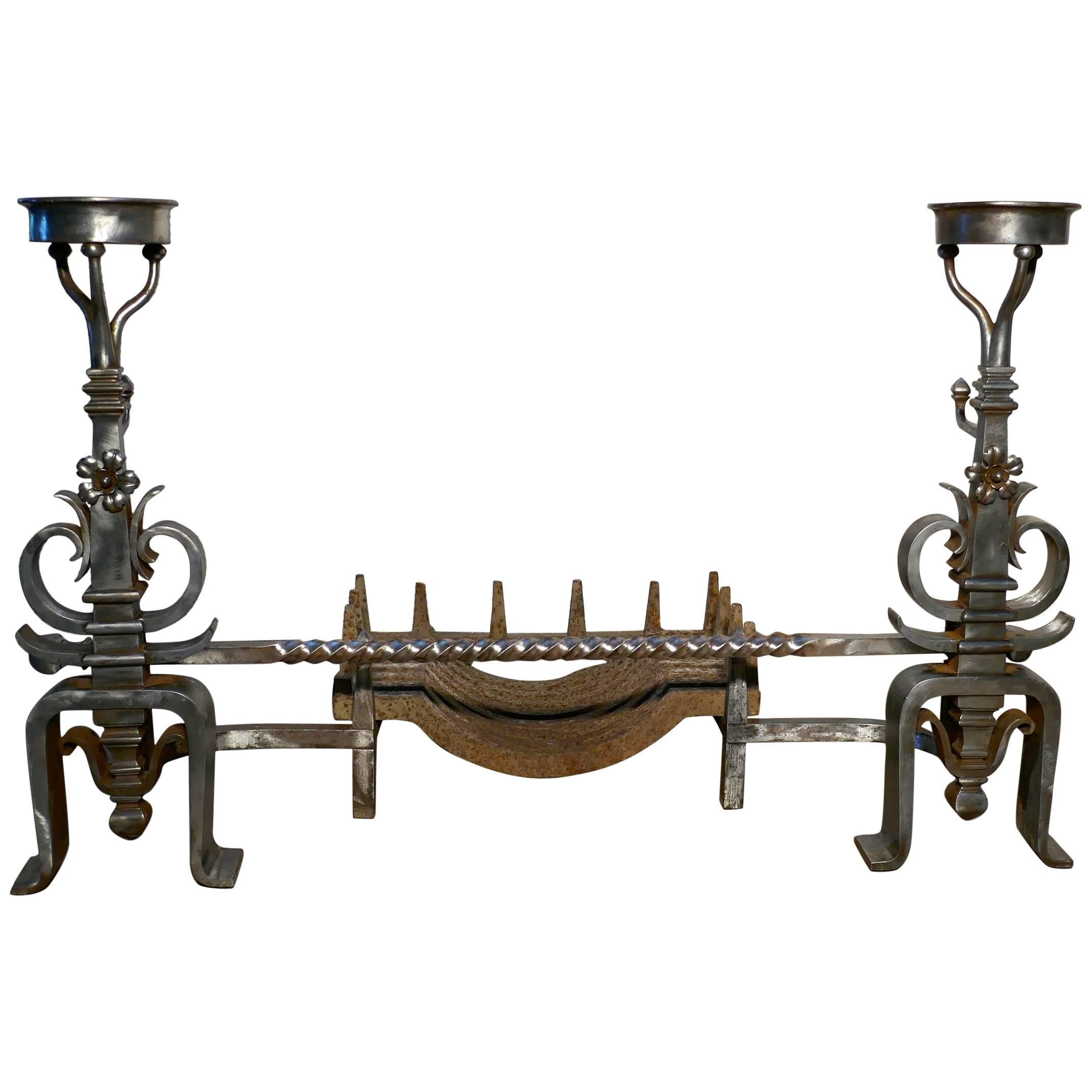 Large Pair of 19th Century French Iron Andirons or Fire Dogs at 1stDibs
