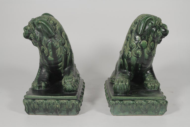 Large Pair of 19th Century Green Glazed Large Foo Dogs at 1stDibs