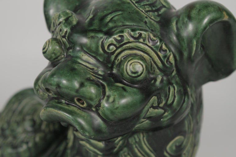 Large Pair of 19th Century Green Glazed Large Foo Dogs at 1stDibs