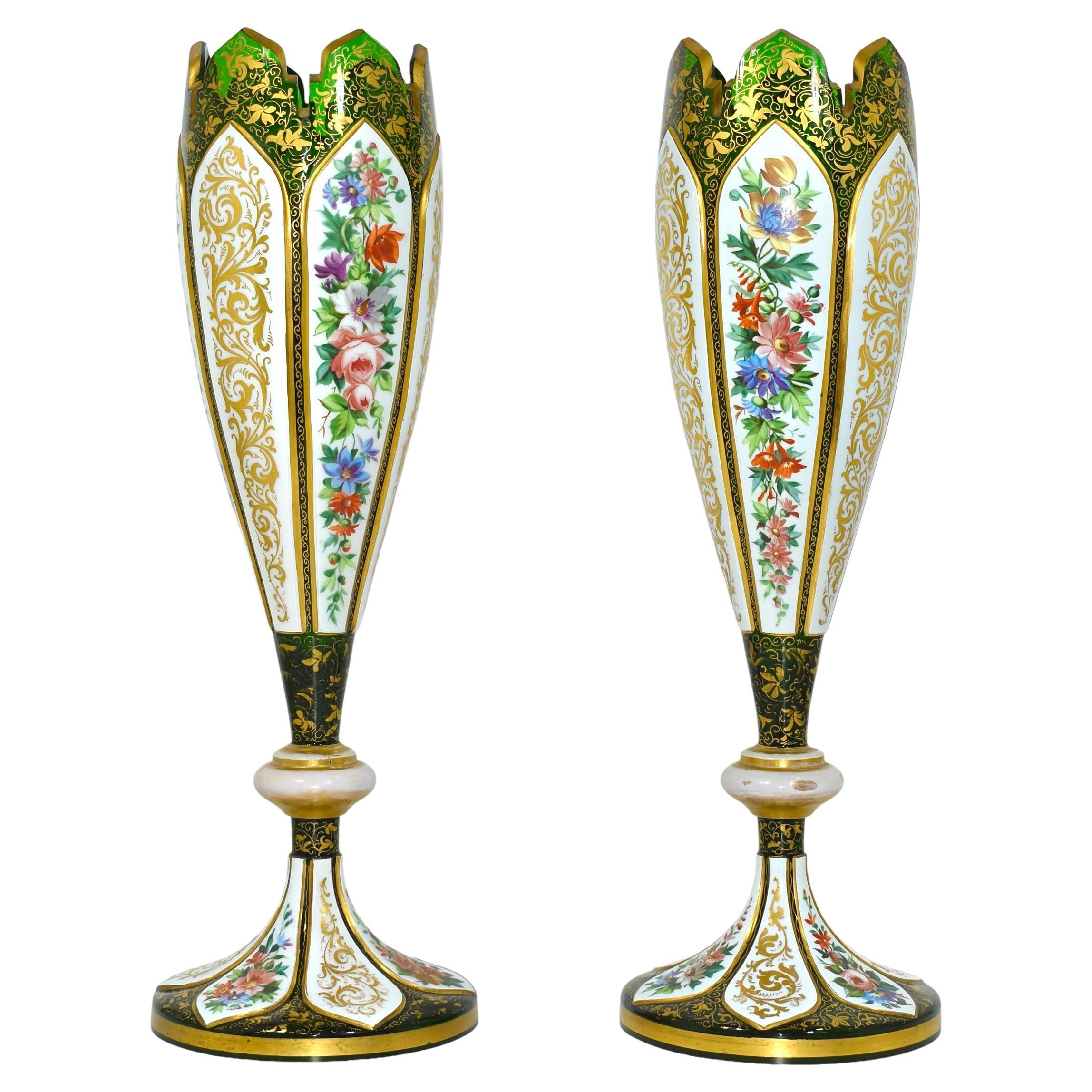 A Fine Pair of Bohemian Overlay Glass Vases For Sale at 1stDibs
