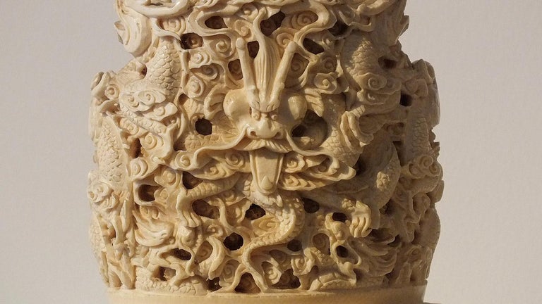 Large Pair of Antique Chinese Hand-Carved Ivory Emperor and Empress ...
