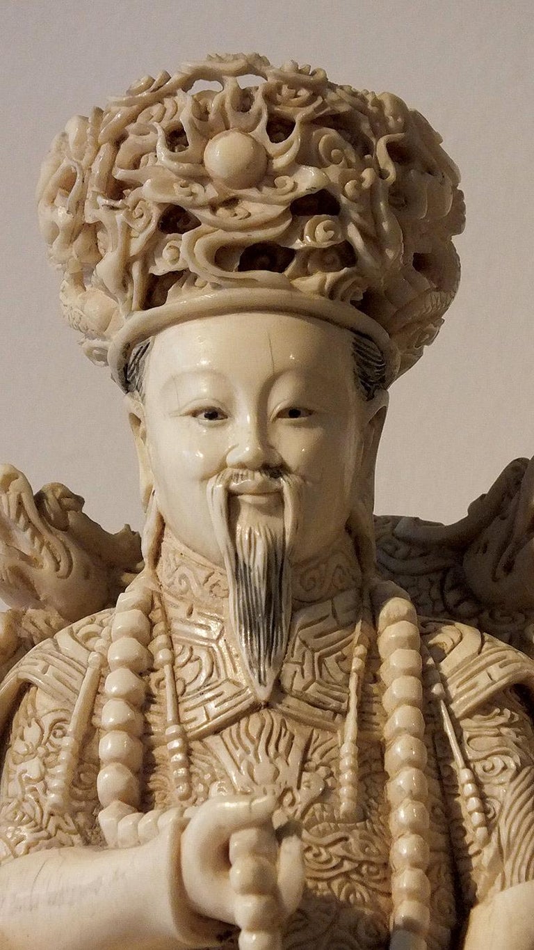 Large Pair of Antique Chinese Hand-Carved Ivory Emperor and Empress ...