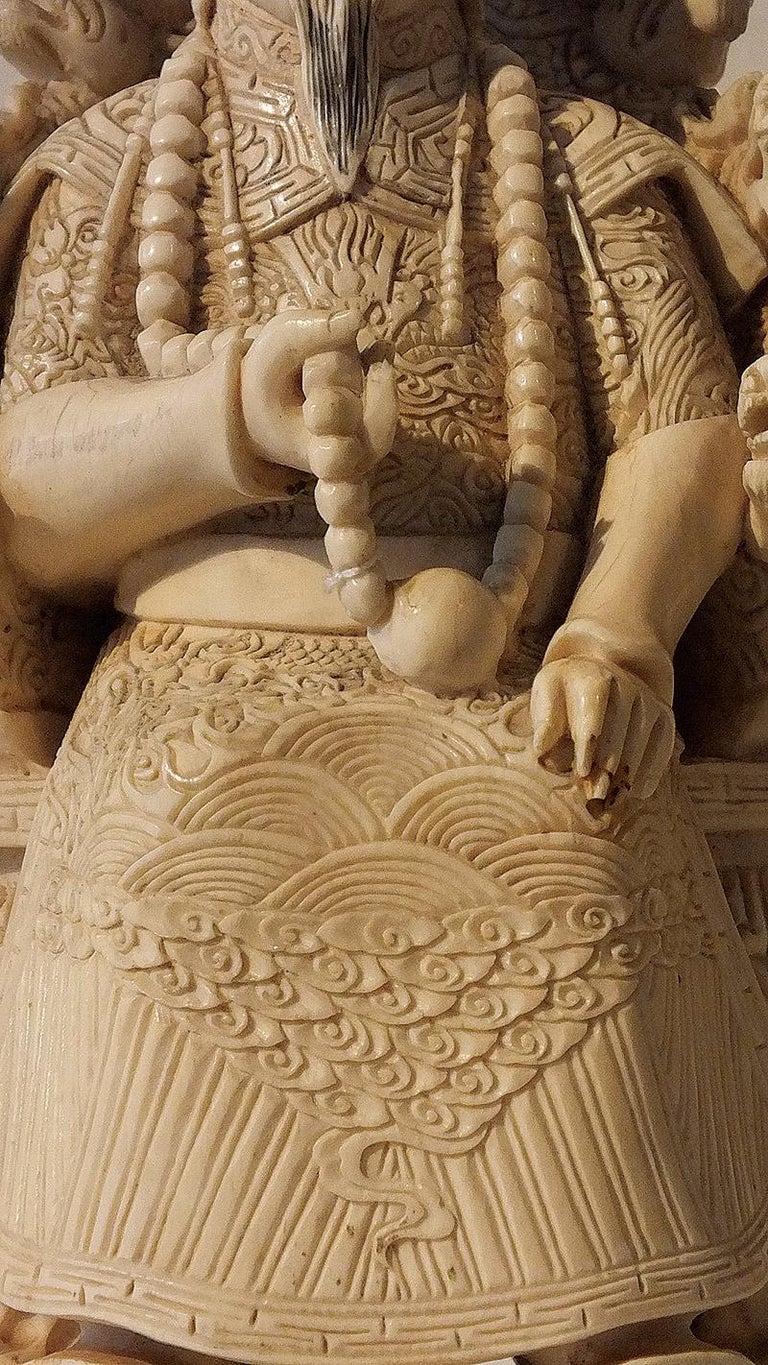 Large Pair of Antique Chinese Hand-Carved Ivory Emperor and Empress ...