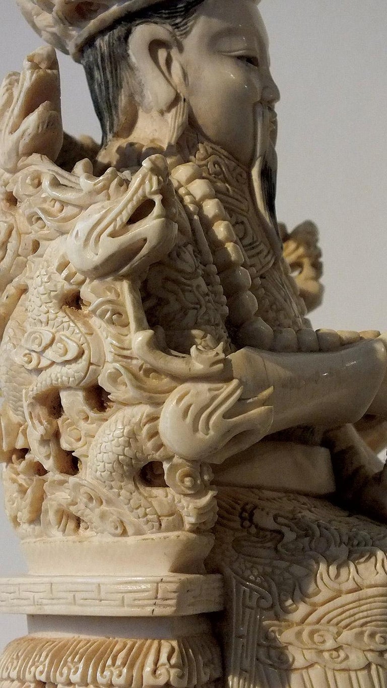 Large Pair of Antique Chinese Hand-Carved Ivory Emperor and Empress ...