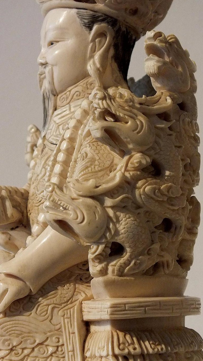 Large Pair of Antique Chinese Hand-Carved Ivory Emperor and Empress ...