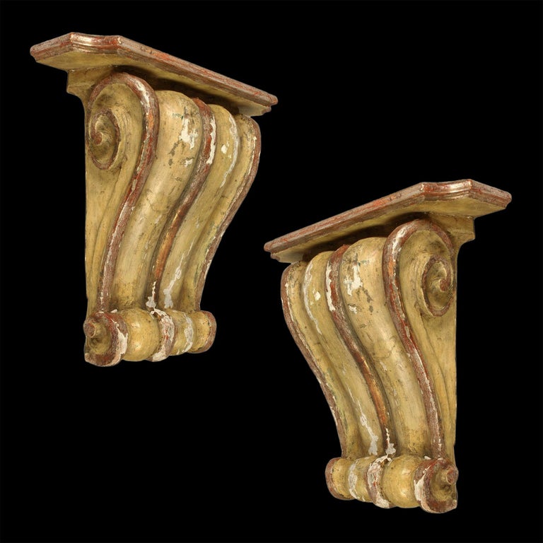 Large Pair of Antique Italian Cream Painted Wall Brackets at 1stDibs