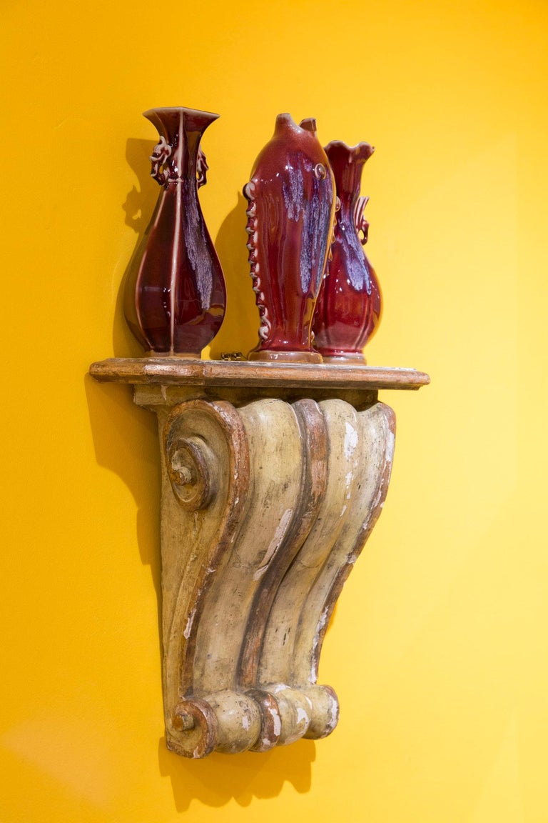 Large Pair of Antique Italian Cream Painted Wall Brackets at 1stDibs