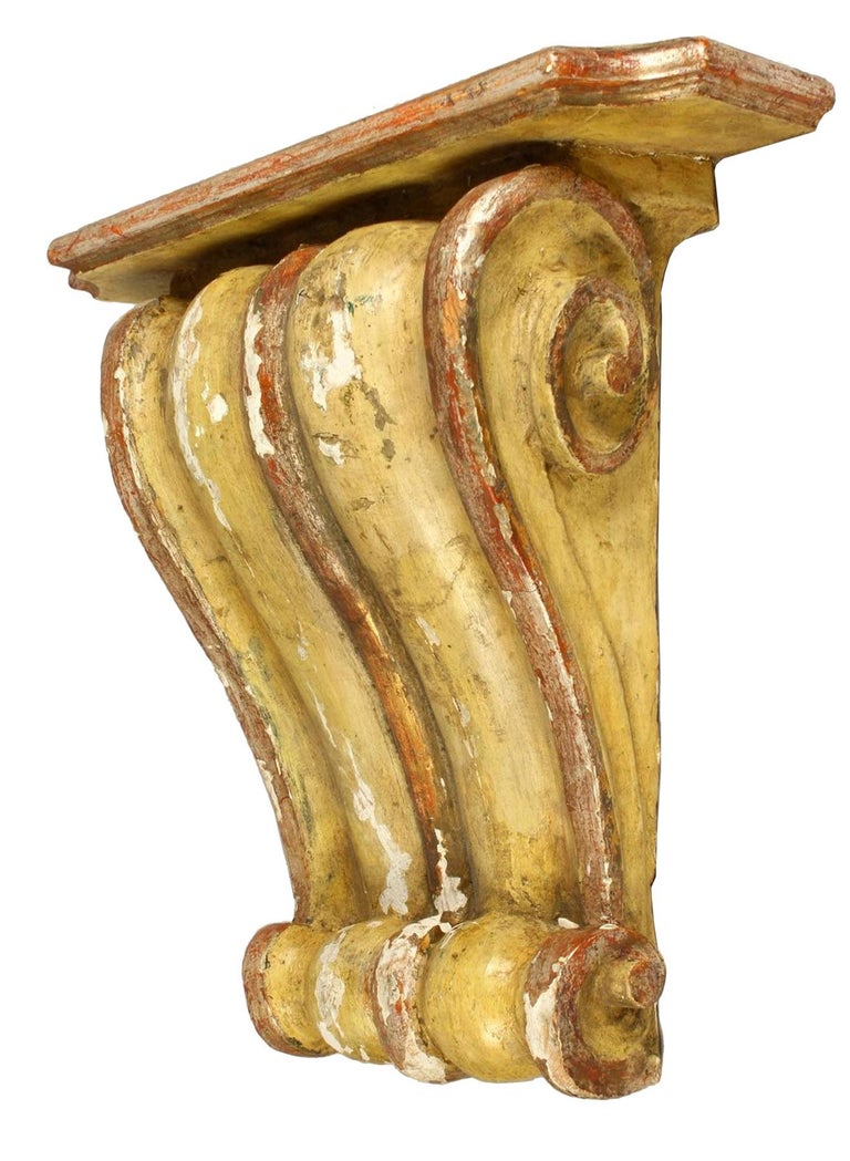 Large Pair of Antique Italian Cream Painted Wall Brackets at 1stDibs