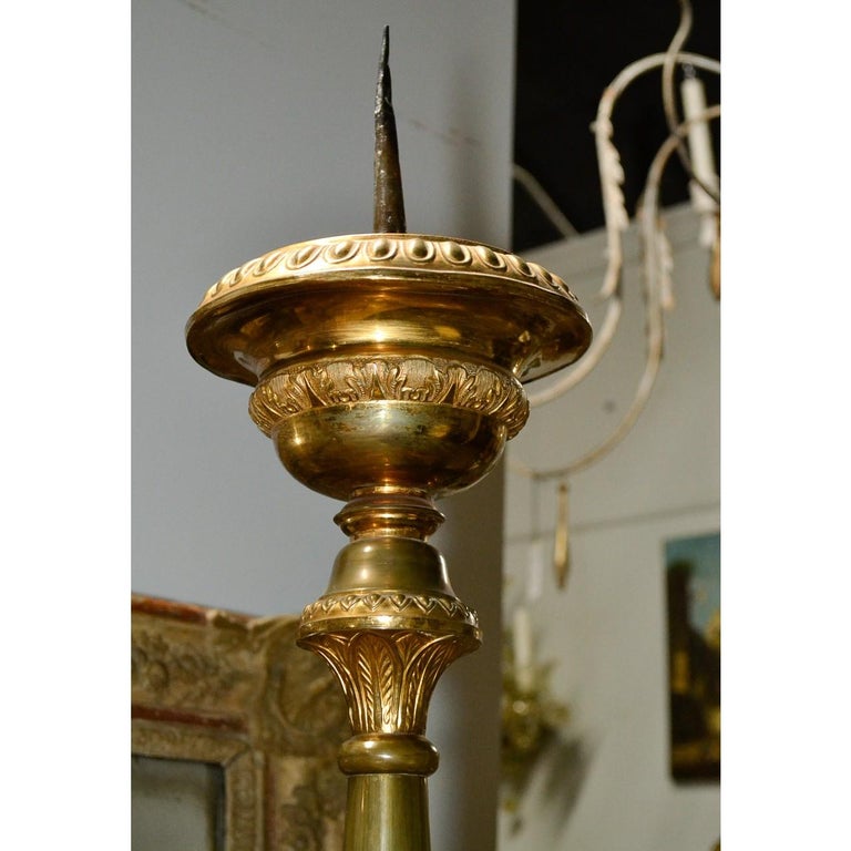 Large Pair of Antique Italian Gilt Metal Altar Sticks For Sale at 1stDibs