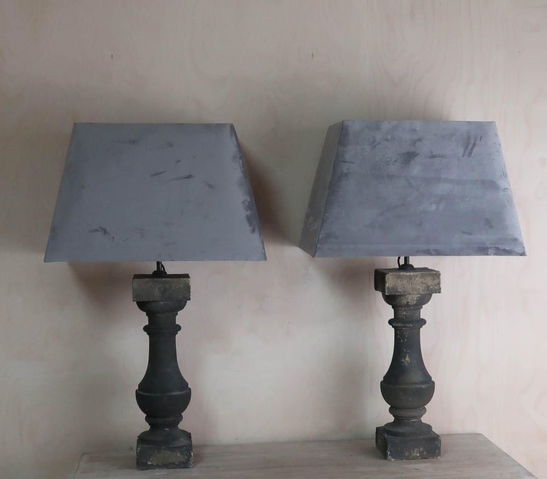 Large Pair of Antique Sandstone Balustrade Table Lamps For Sale at 1stDibs