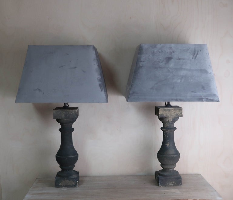 Large Pair of Antique Sandstone Balustrade Table Lamps For Sale at 1stDibs