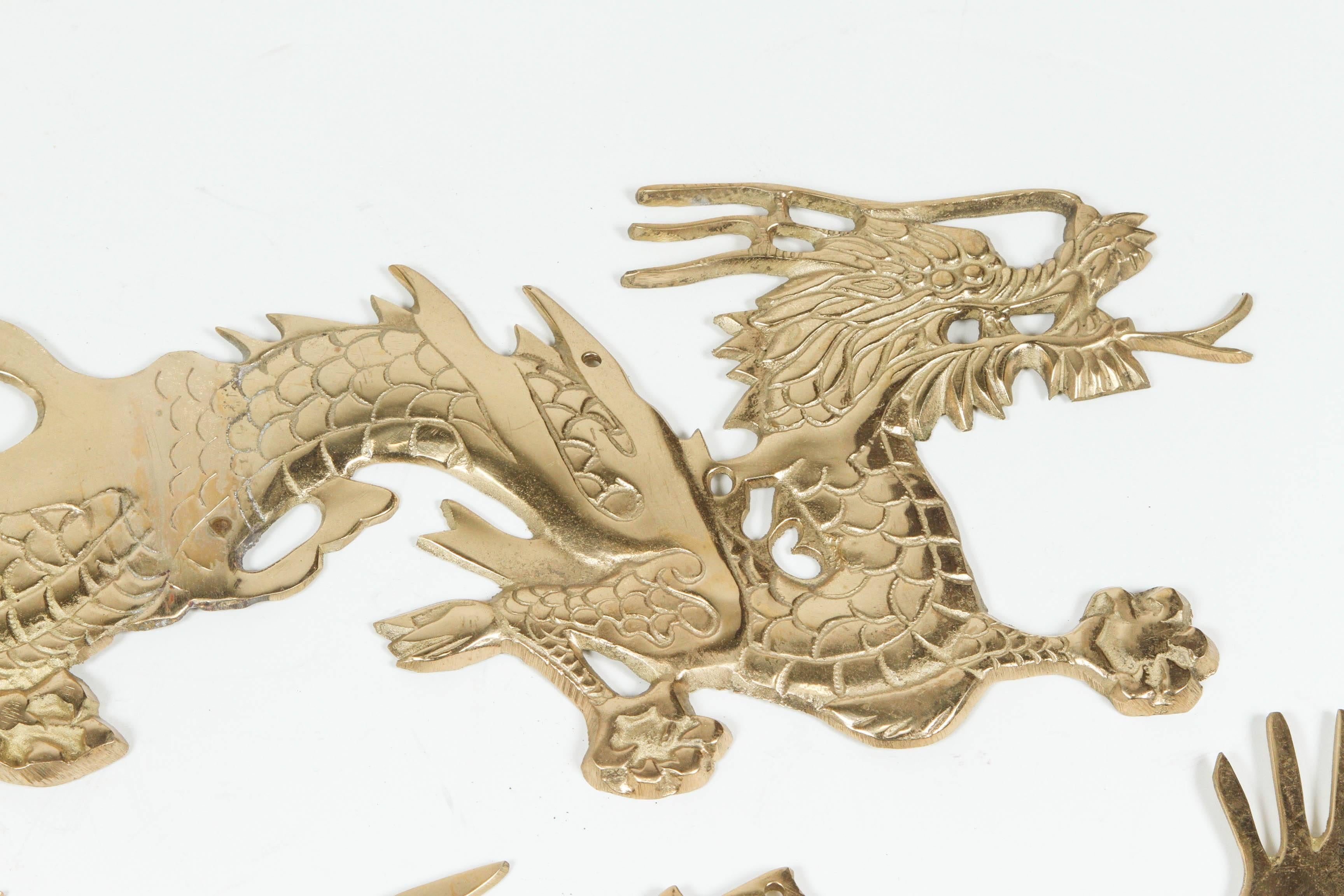 Large Pair of Asian Cast Brass Dragons Chasing a Ball Wall Mount at 1stDibs