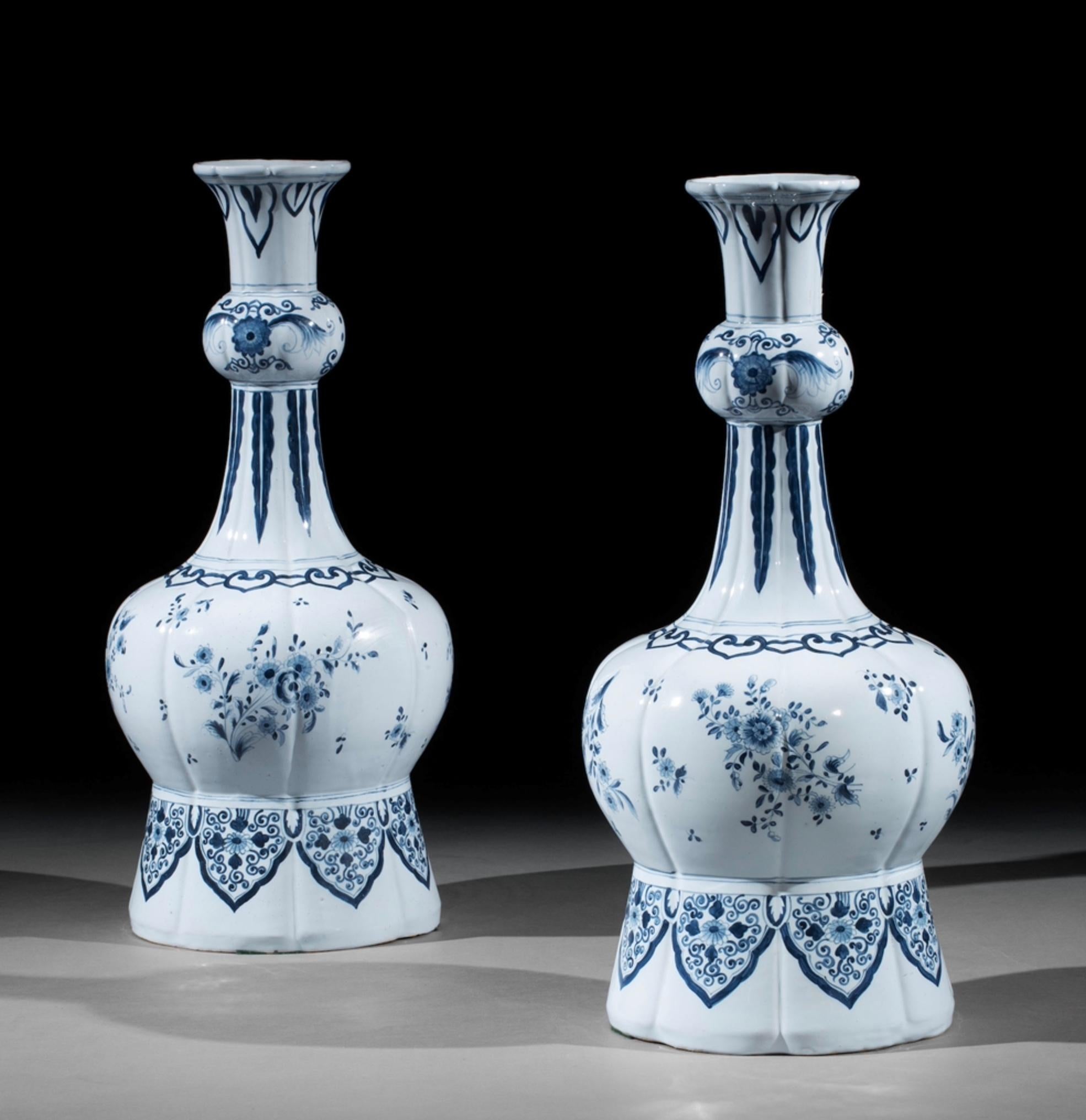 Large Pair of 19th Century Blue and White Delft Garlic Neck Vases For ...