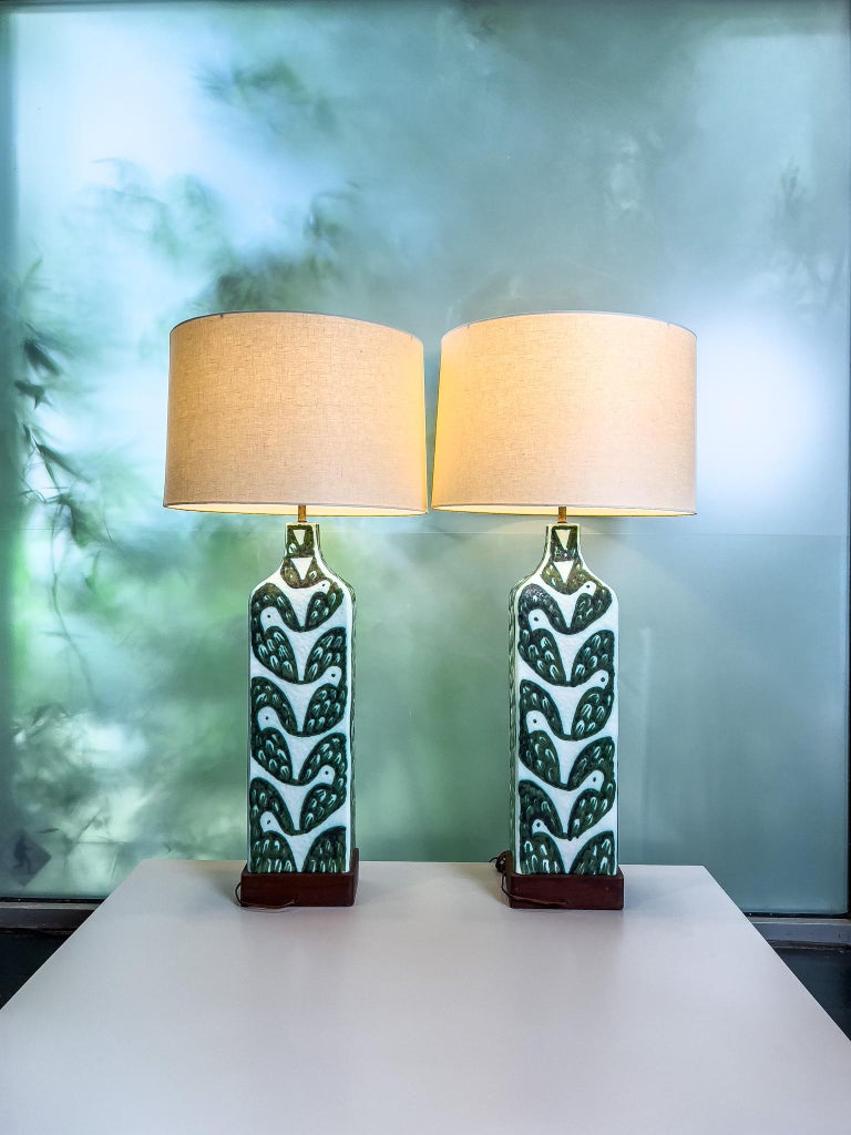Large Pair of Ceramic Lamps by Alessio Tasca for Raymor For Sale at 1stDibs