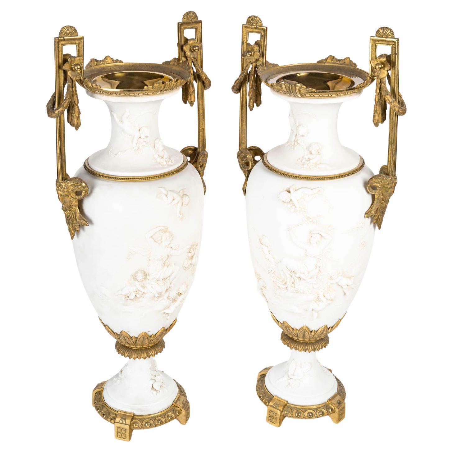 Large Pair of Covered Vases in Gilt Bronze, 19th Century, Napoleon III ...