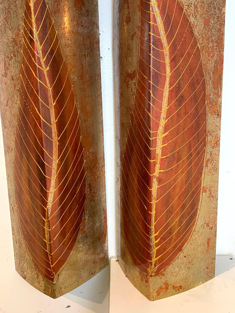 Large Pair of Enameled Palm Leaf Triangular Panels, by the Evans Design ...
