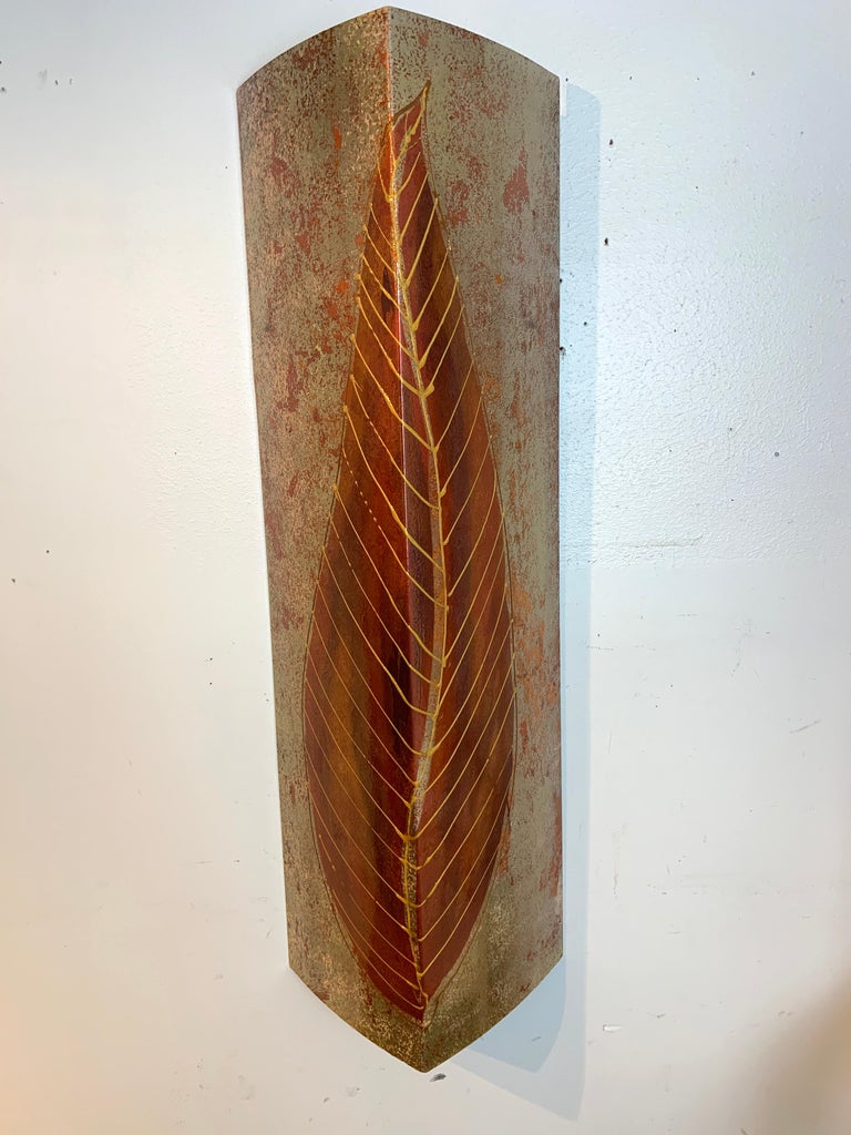 Large Pair of Enameled Palm Leaf Triangular Panels, by the Evans Design ...