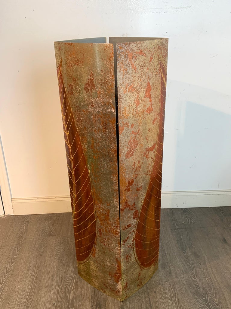 Large Pair of Enameled Palm Leaf Triangular Panels, by the Evans Design ...