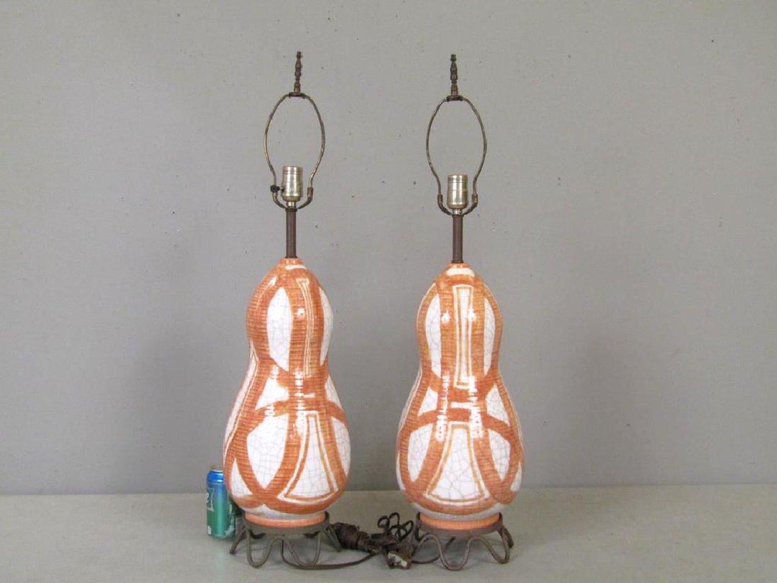 Large Pair of Ernestine of Salerno, Majolica Ceramic Lamps at 1stDibs