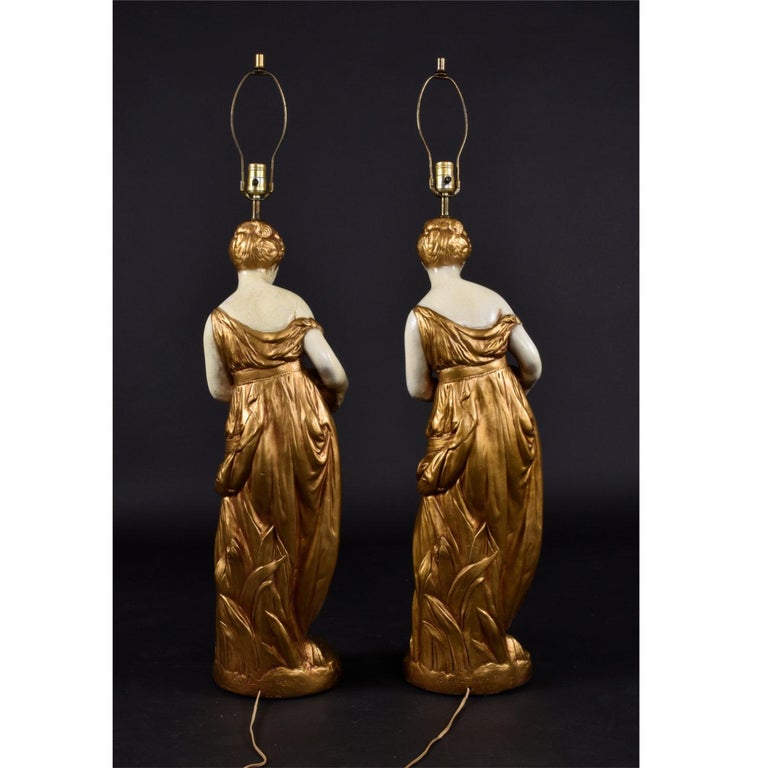 Large Pair of Florence Art 1968 Ancient Greek Roman Women Lamps at ...