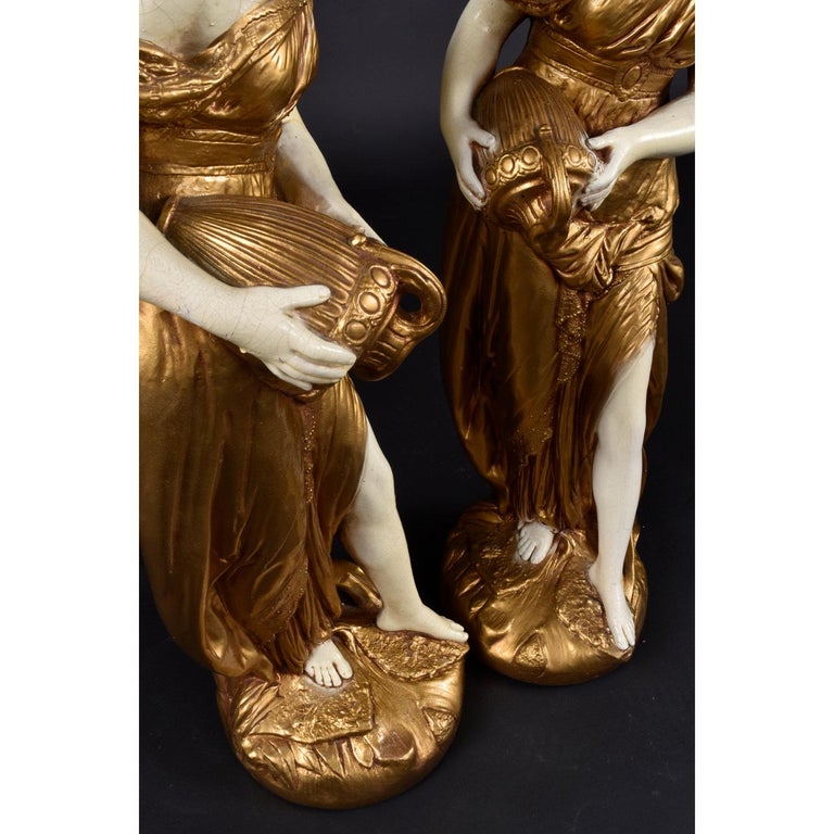 Large Pair of Florence Art 1968 Ancient Greek Roman Women Lamps at ...