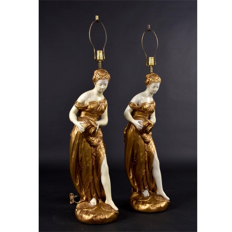 Large Pair of Florence Art 1968 Ancient Greek Roman Women Lamps at ...