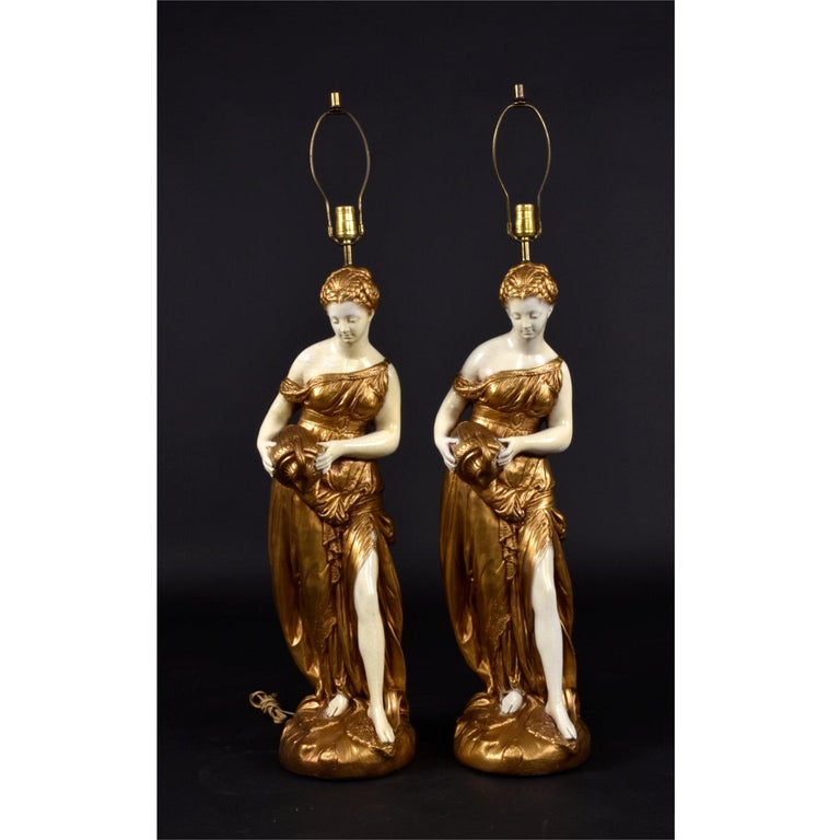 Large Pair of Florence Art 1968 Ancient Greek Roman Women Lamps at ...