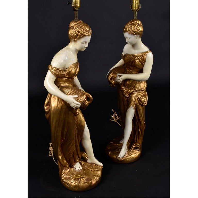 Large Pair of Florence Art 1968 Ancient Greek Roman Women Lamps at ...