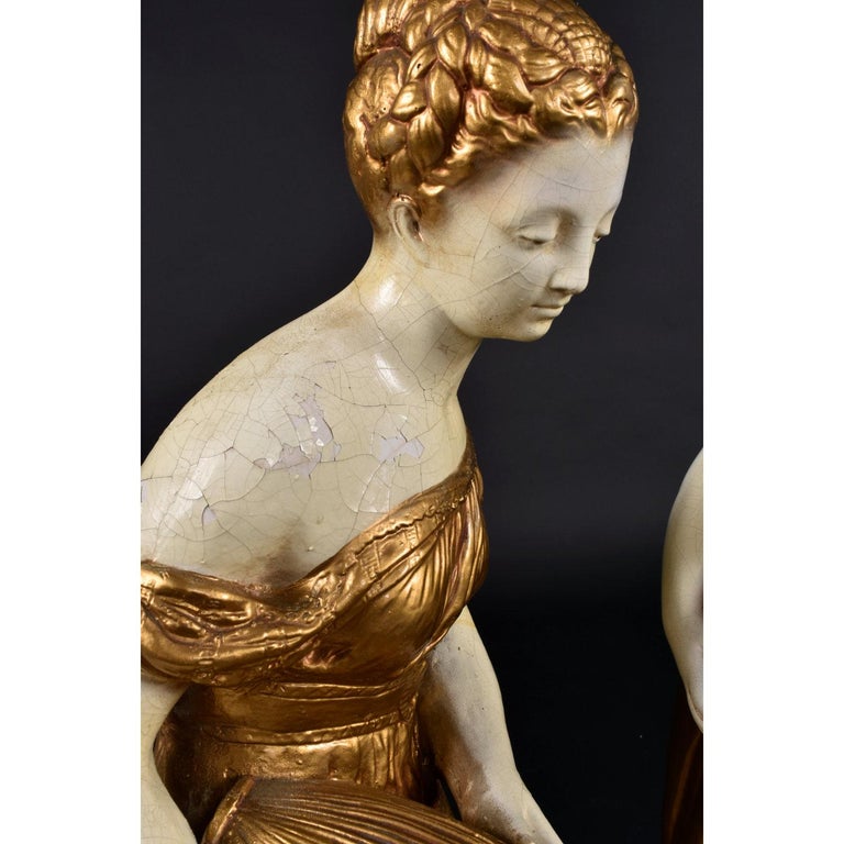 Large Pair of Florence Art 1968 Ancient Greek Roman Women Lamps at ...