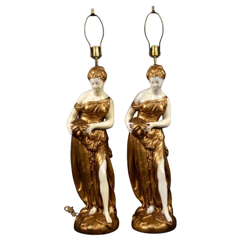 Large Pair of Florence Art 1968 Ancient Greek Roman Women Lamps at ...