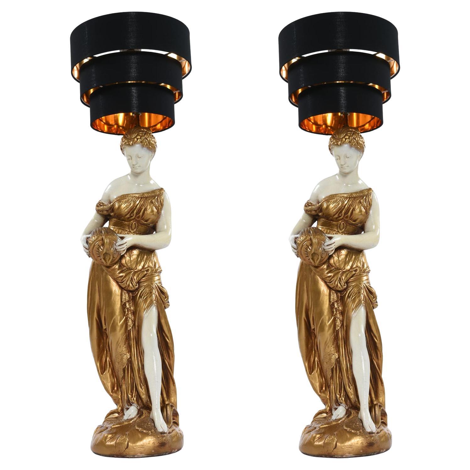 Large Pair of Florence Art 1968 Ancient Greek Roman Women Lamps at ...