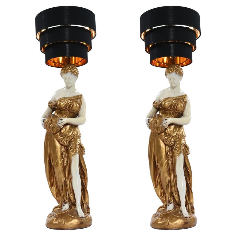 Large Pair of Florence Art 1968 Ancient Greek Roman Women Lamps at ...