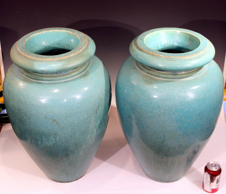 Large Pair of Galloway Terracotta Company Pottery Turquoise Urns Vases ...