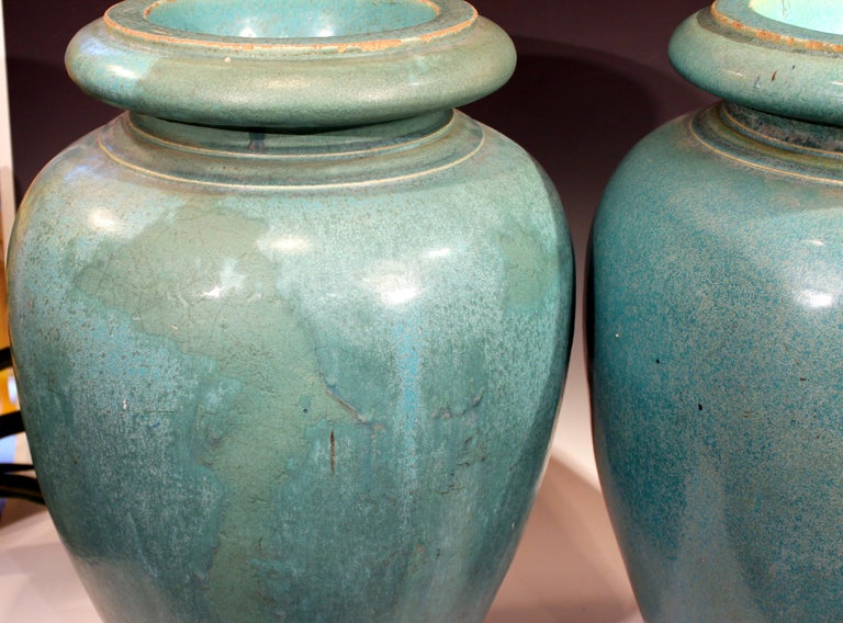 Large Pair of Galloway Terracotta Company Pottery Turquoise Urns Vases ...