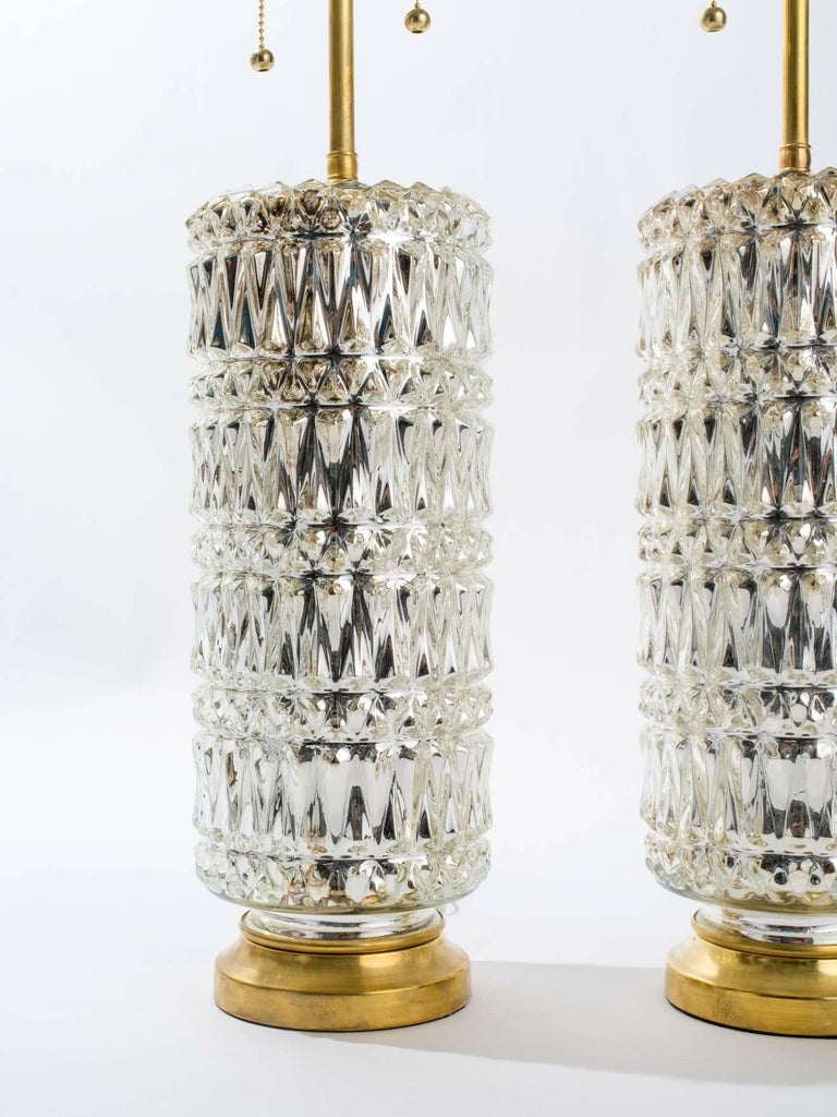 Large Pair of Geometric Art Deco Pattern Mercury Glass Lamps For Sale ...