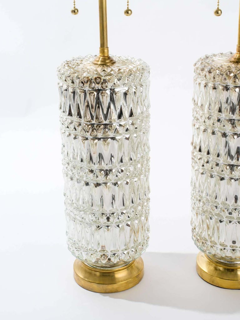 Large Pair of Geometric Art Deco Pattern Mercury Glass Lamps For Sale ...